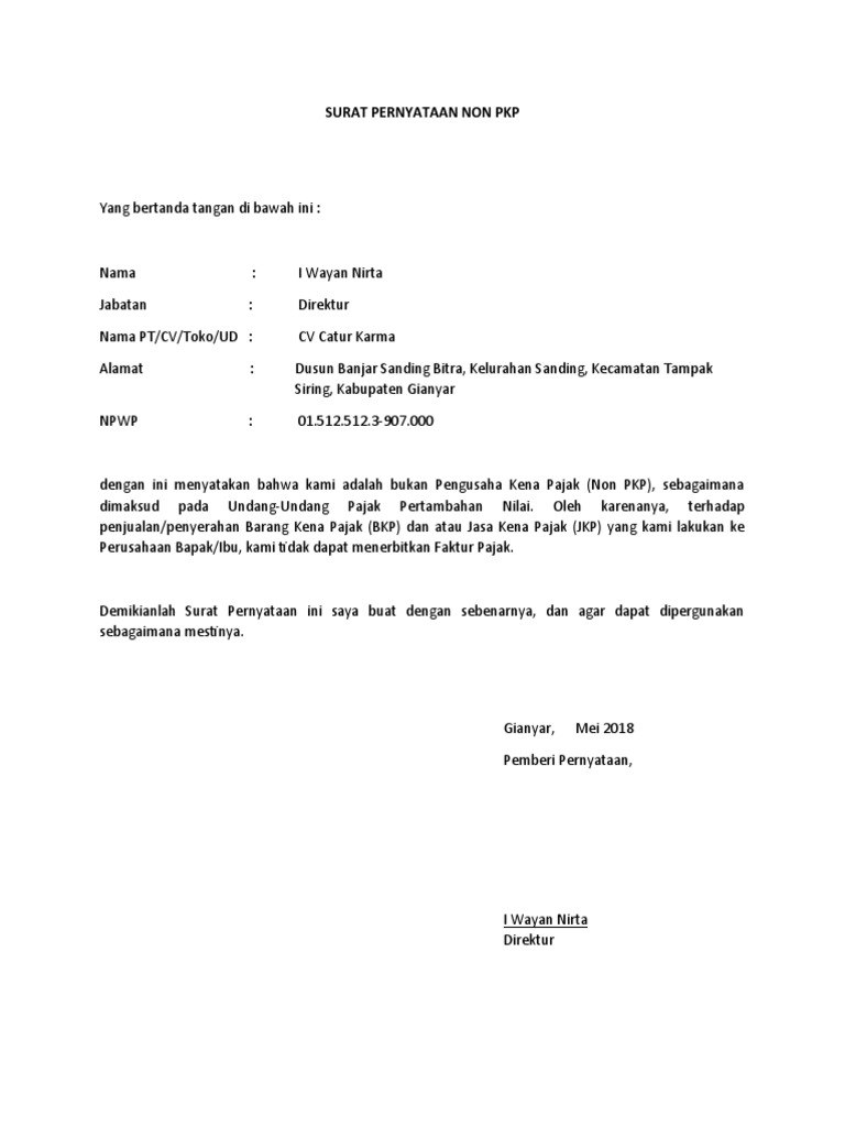 Surat Pernyataan Non PKP | PDF