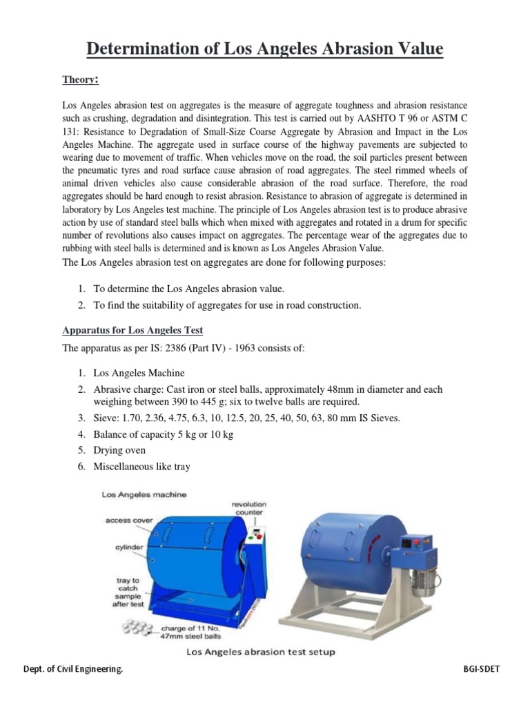 Los Angeles Abrasion Test Overview | PDF | Wear | Road Surface