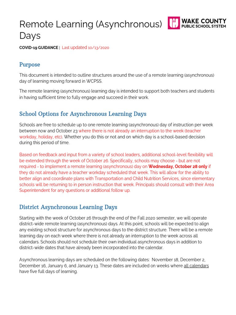 WCPSS Asynchronous Days Memo | PDF | Individualized Education Program | Teachers