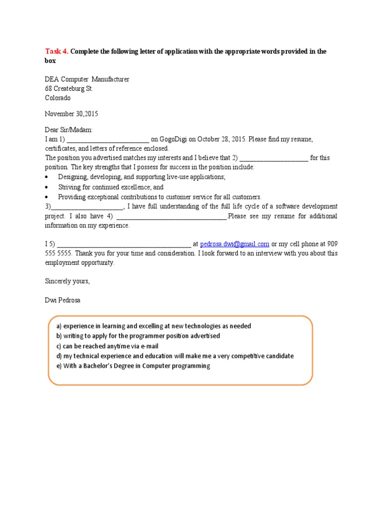 Task 3 Application Letter | PDF | Application Software | Communication