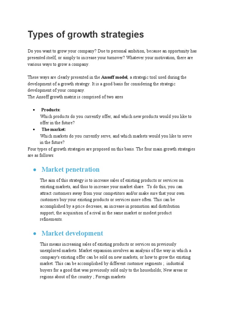 Types of Growth Strategies | PDF | Strategic Management | Mergers And ...