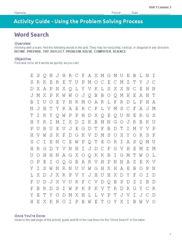 Word Search: Activity Guide - Using The Problem Solving Process | PDF ...