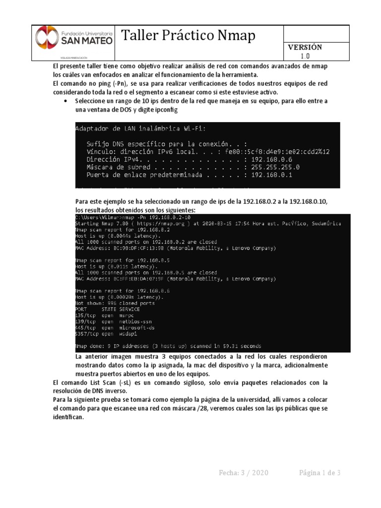 Taller Nmap | PDF | Dirección IP | Estándares de internet