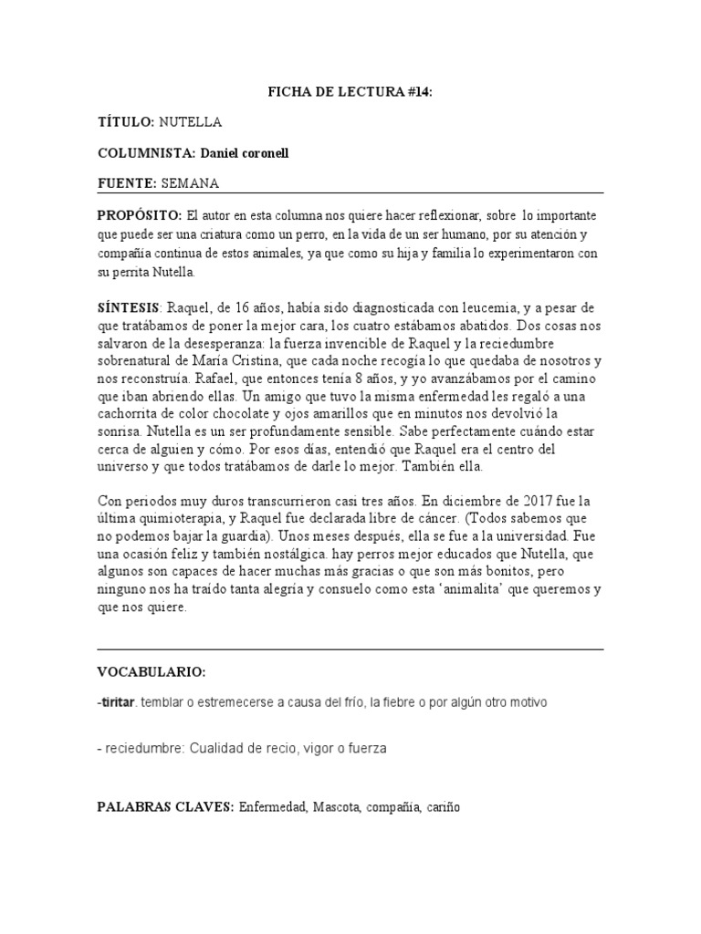 FICHA DE LECTURA (15 Pero Es 14 | PDF | Mascota | Perros