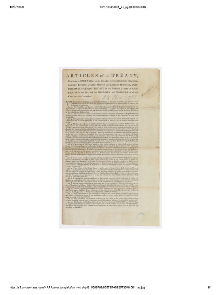Cherokee Hopewell Treaty of 1785 | PDF