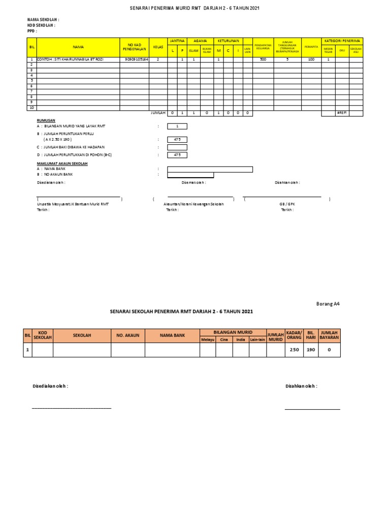 PERMOHONAN RMT Tahun (2021) T2-T6 BORANG A3 DN A4 | PDF