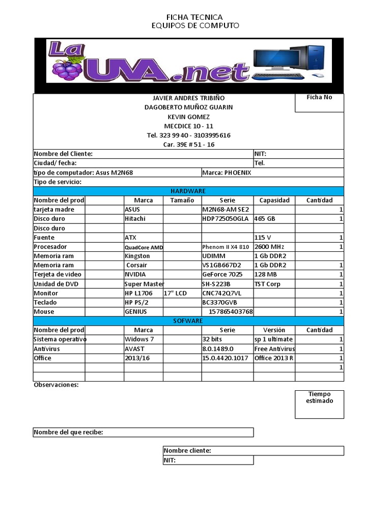 Ficha Tecnica de PC | PDF | Computadoras personales | Arquitectura de ...
