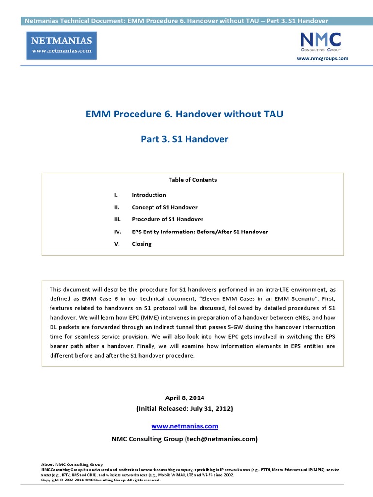 EMM Procedure 6. Handover Without TAU - Part 3. S1 Handover (En) | PDF