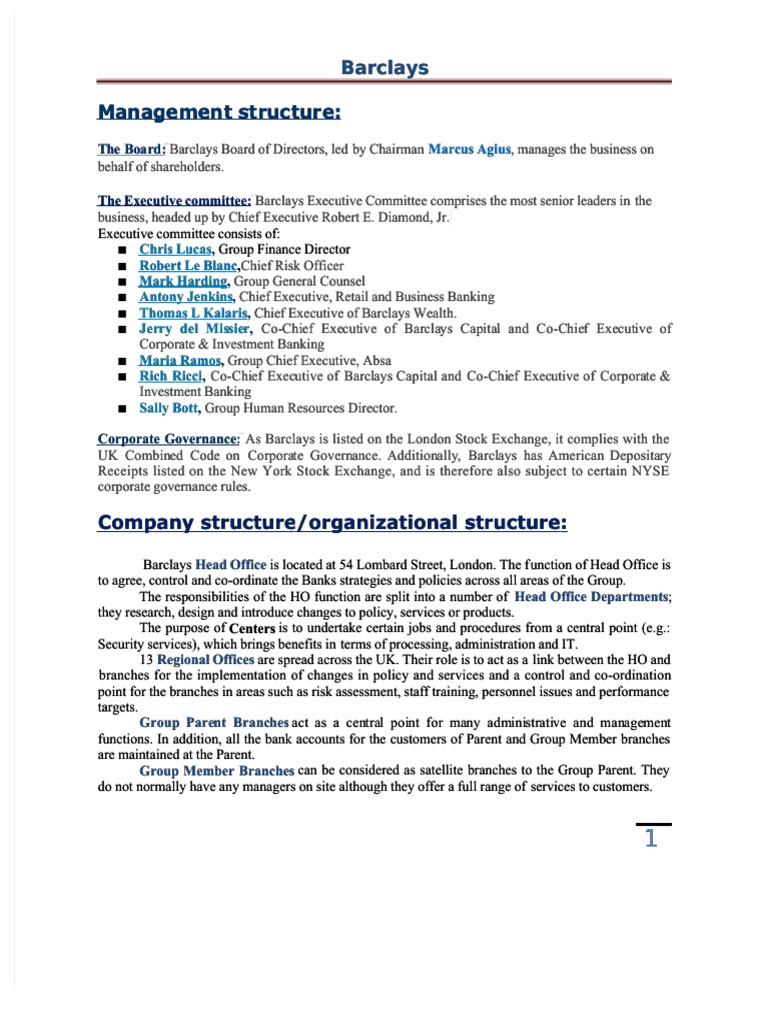 Barclays Management Structure and Strategies | PDF | Barclays | Dividend