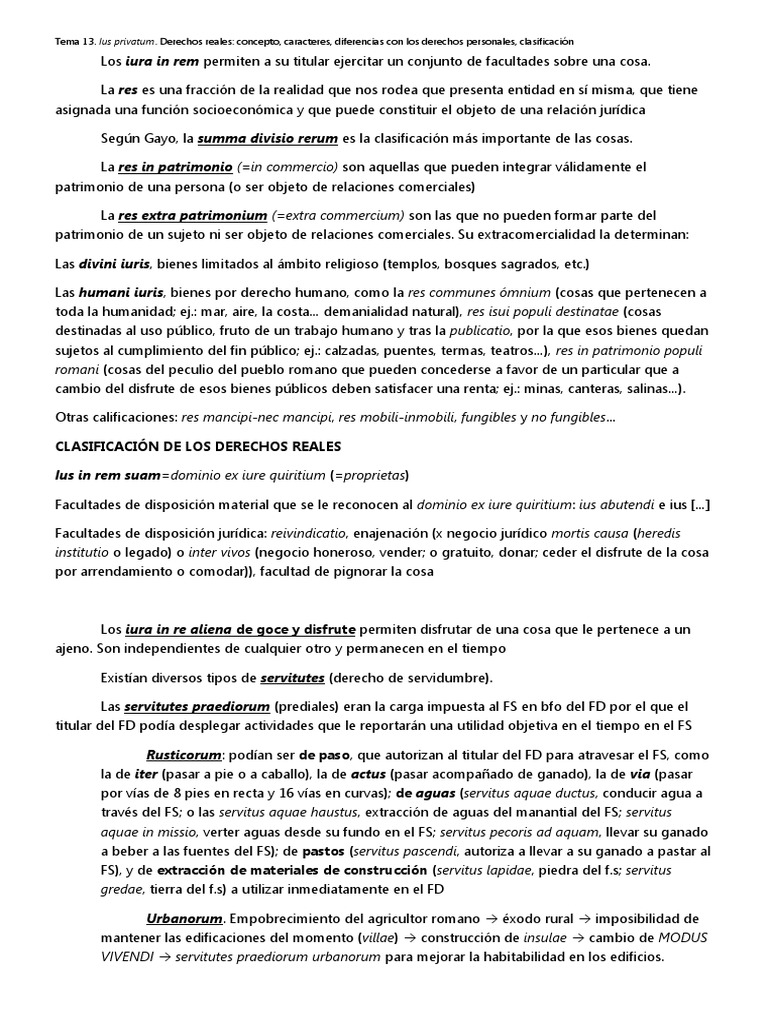 DERECHO ROMANO. TEMA 13. Iura in Rem | PDF | Propiedad | Hipoteca Comercial