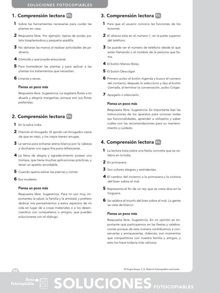 0 Soluciones Comprension Lectora | PDF