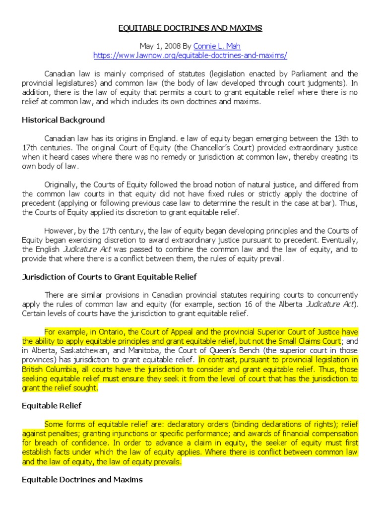 Equitable Doctrines and Maxims | PDF | Equity (Law) | Laches (Equity)