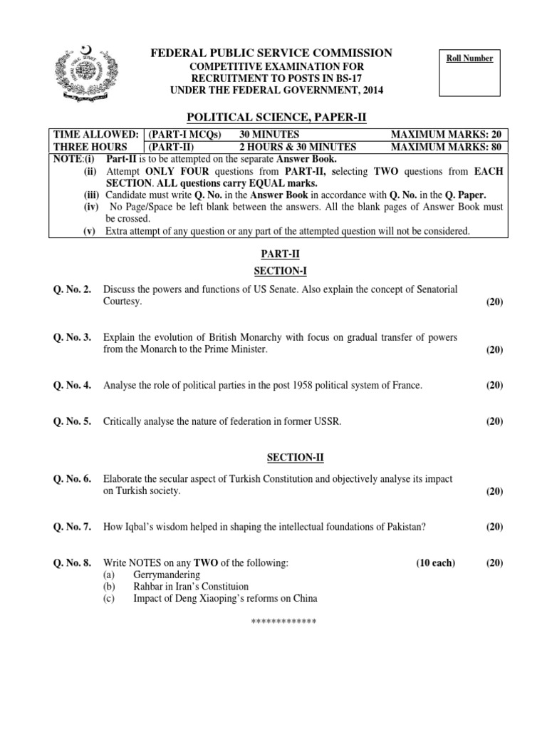 Political Science, Paper-Ii 2014-20 | PDF | Muhammad Ali Jinnah | Pakistan