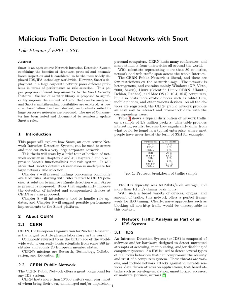 Malicious Traffic Detection in Local Networks With Snort: Lo Ic Etienne / EPFL - SSC | Download ...