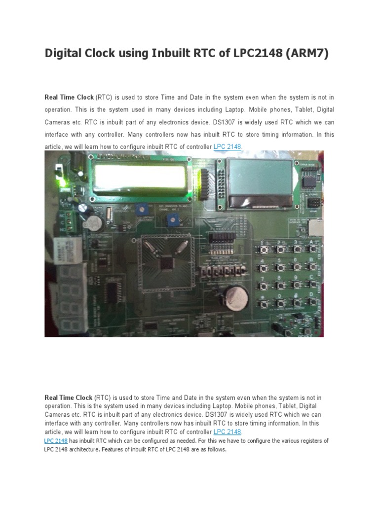 Configure RTC using LPC2148 and display time on LCD | PDF | Clock | Computer Architecture