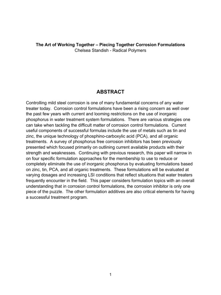 2019 AWT Paper - The Art of Working Together - Piecing Together Corrosion Formulations | PDF ...