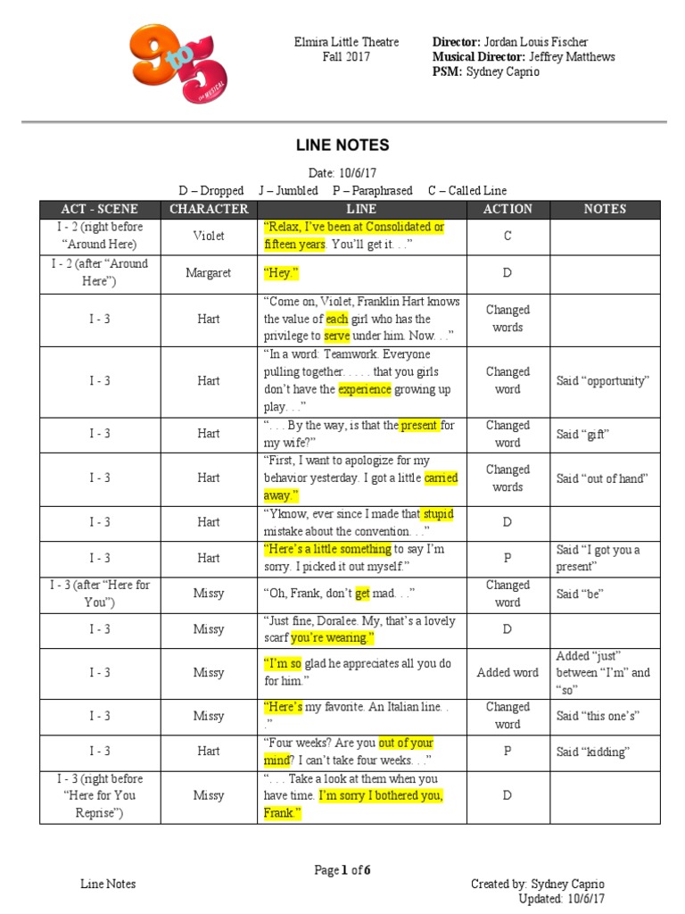 9 To 5 Line Notes | PDF