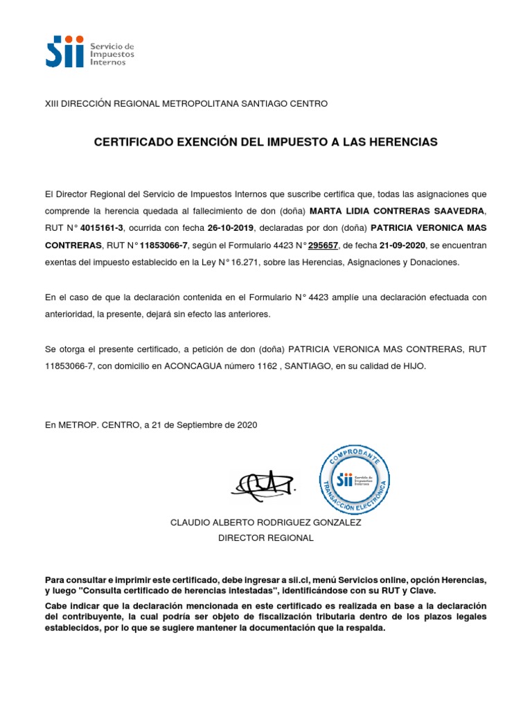 Certificado Exención | PDF