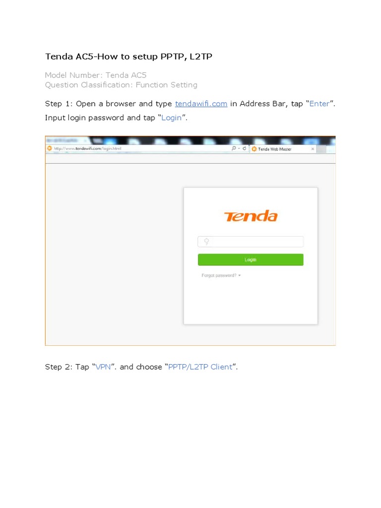 Tenda AC5-How To Setup PPTP, L2TP | PDF