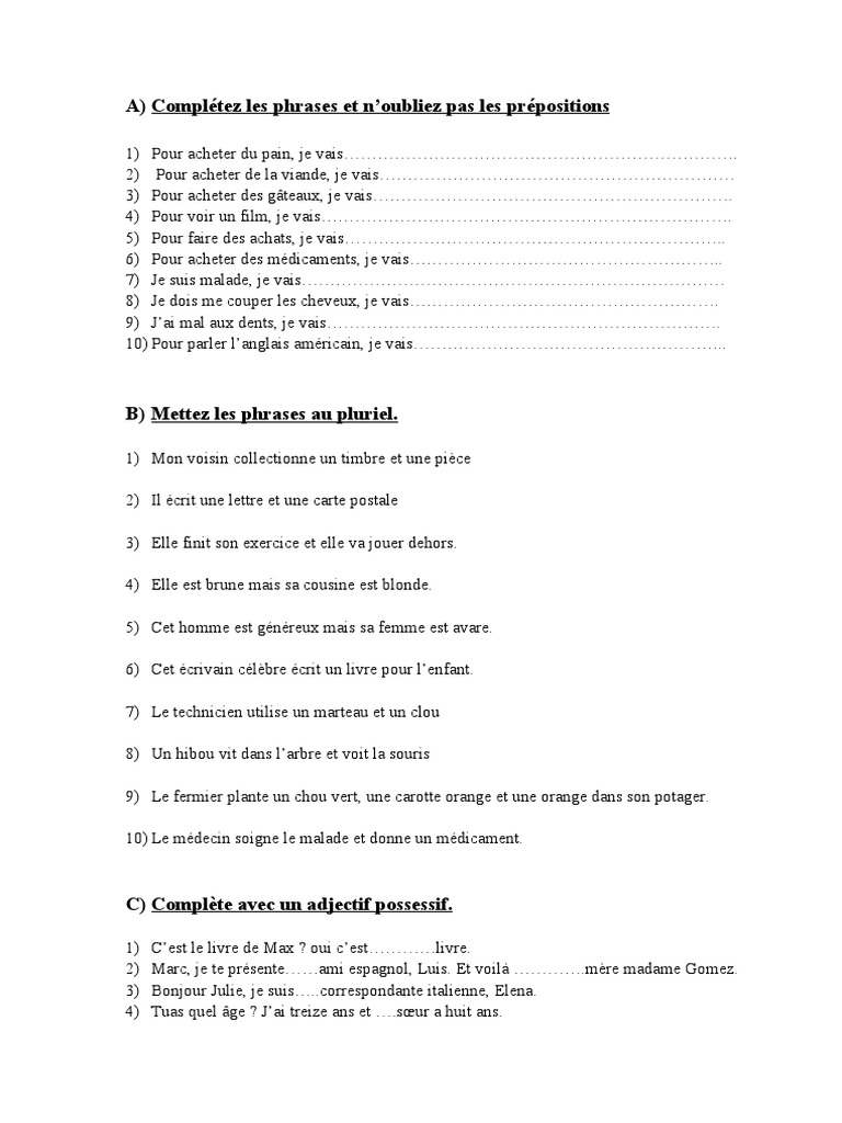 Exercices de Grammaire Française: Complétez et Transformez | PDF