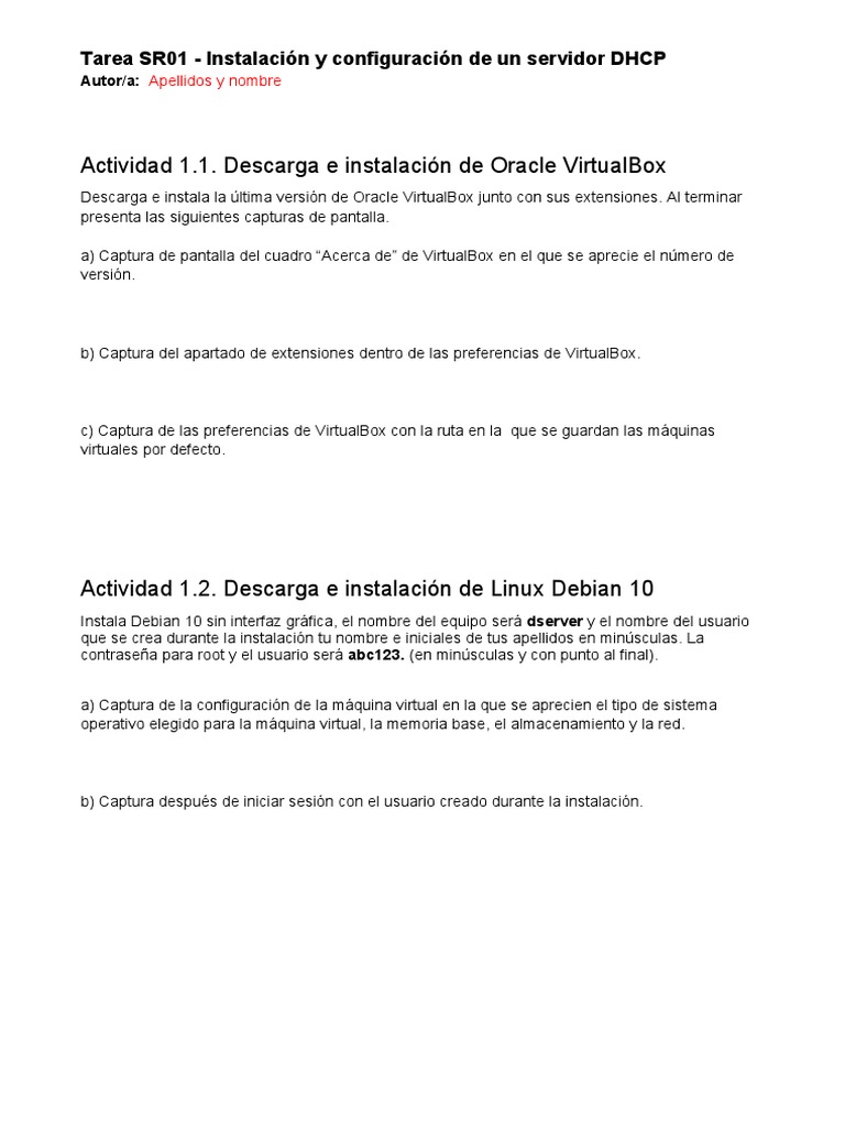 Apellido1 Apellido2 Nombre SR01 Tarea | PDF | Servidor (Computación) | Dirección IP