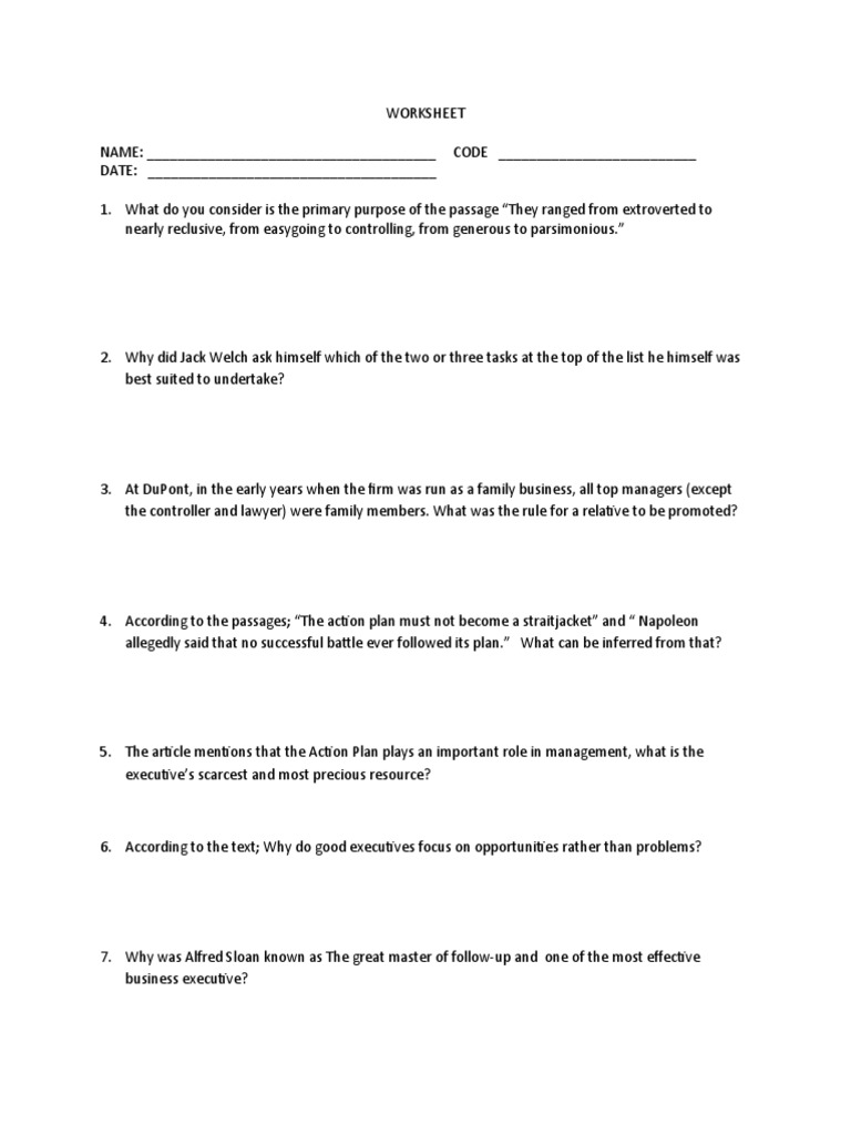 WORKSHEET Effective CEO Harvard | PDF