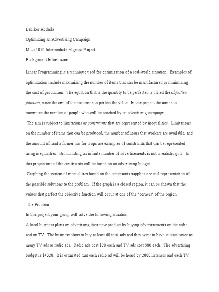 Optimizing An Advertising Campaign | PDF | Mathematical Optimization | Linear Programming