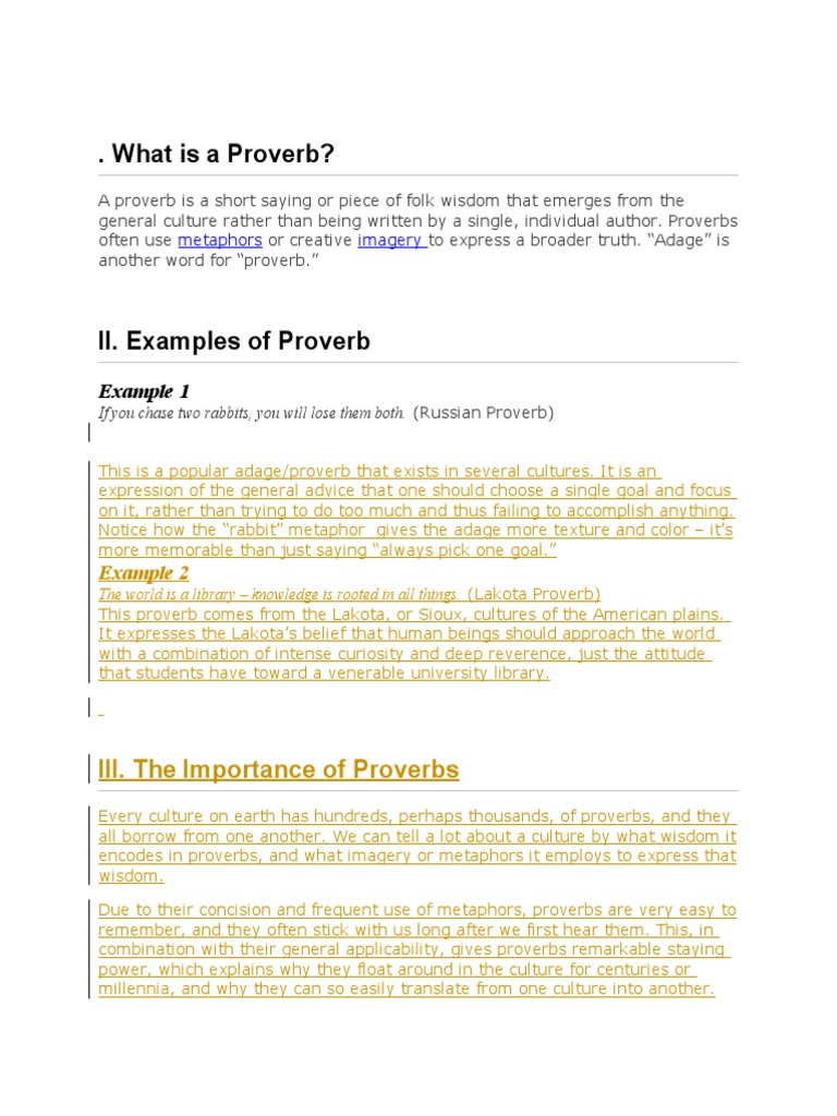 What Is A Proverb?: III. The Importance of Proverbs | PDF | Proverb ...