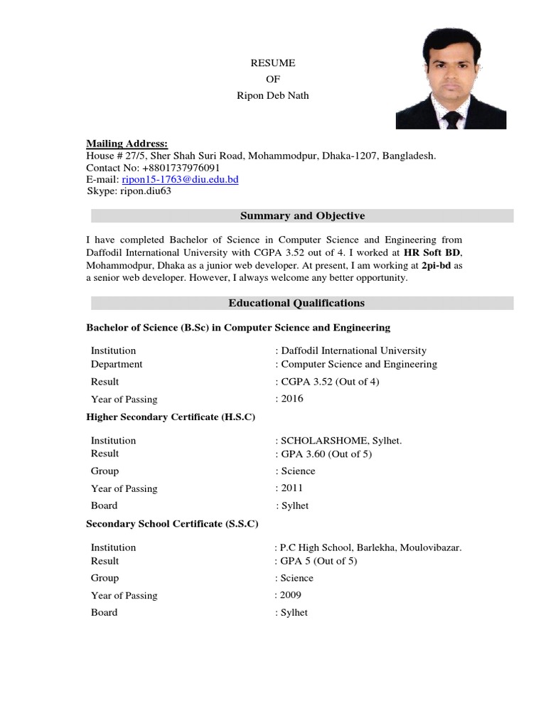 Ripon Deb Nath CV PDF | PDF | World Wide Web | Internet & Web