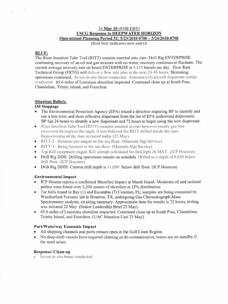 May 10 ( (HOO EDT) Uscg Response To Deepwater Horizon Operational ...