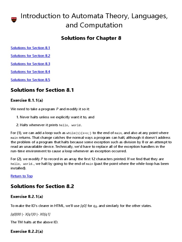 Introduction To Automata Theory, Languages, and Computation: Solutions For Chapter 8 | PDF ...