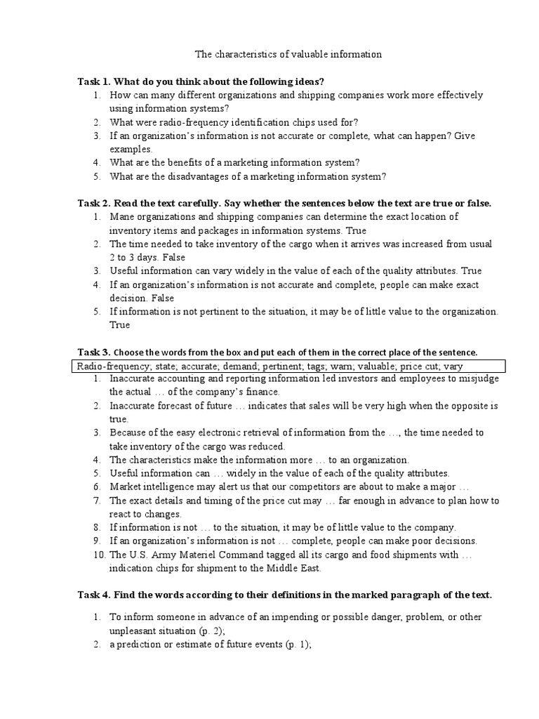 4 - The Characteristics of Valuable Information | PDF | Inventory ...