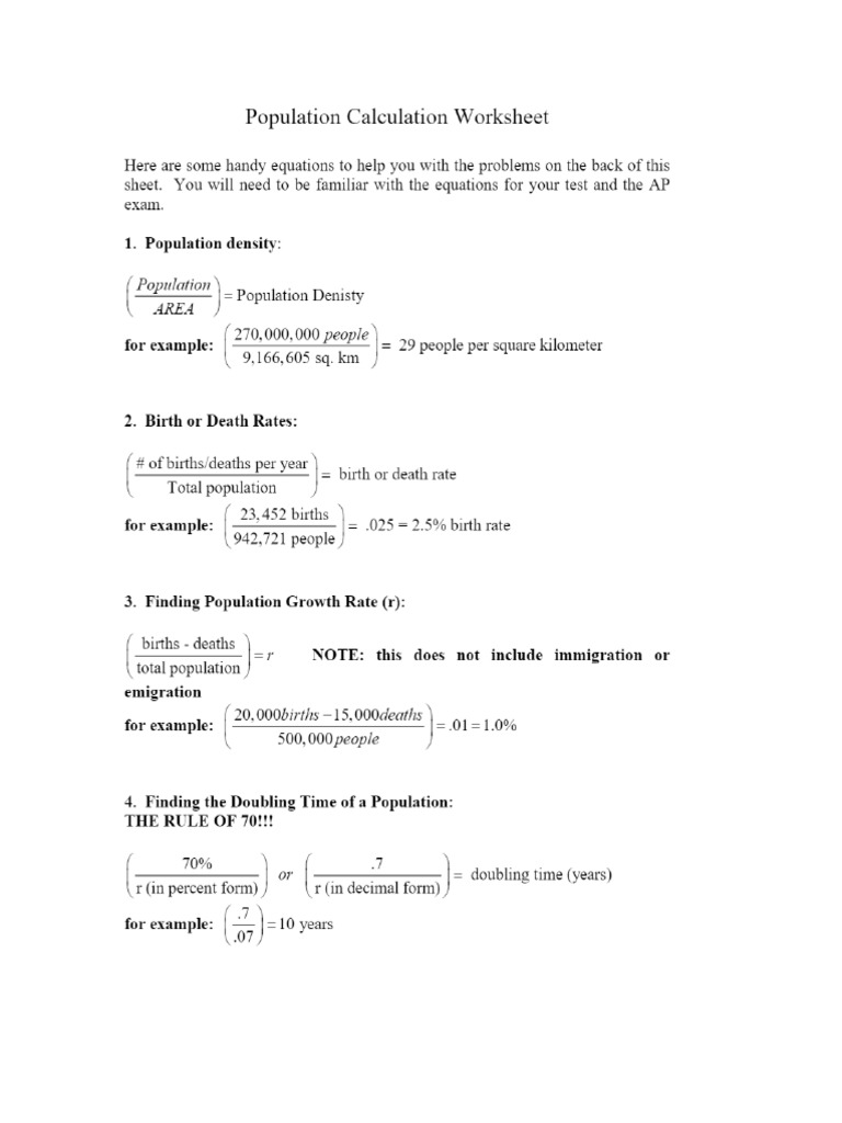 Population Calculation Worksheet | PDF