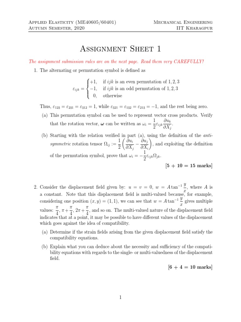 Assignment1 ApplElasticity-revised | PDF | Permutation | Algebra