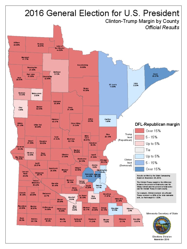 US President 2016 Results Map Margin by County | PDF | Presidency Of ...