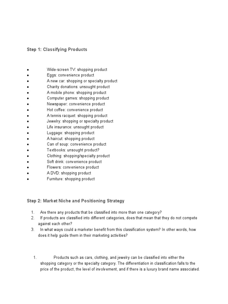 Step 1: Classifying Products | PDF | Luxury Goods | Marketing