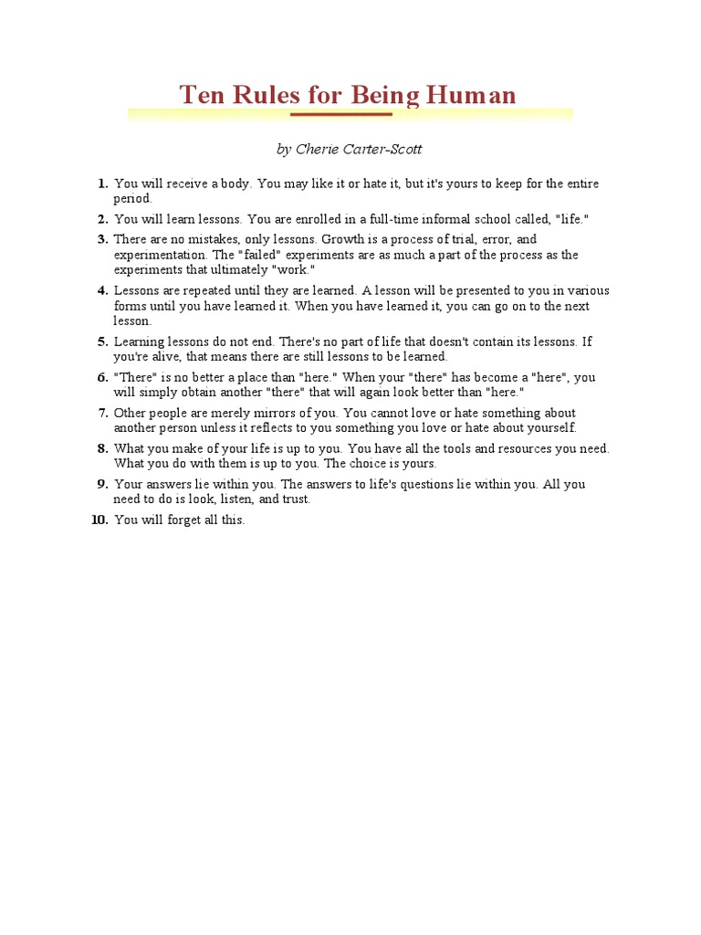 Ten Rules For Being Human | PDF