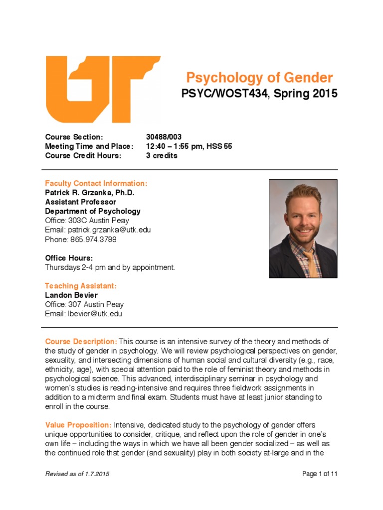 Psychology of Gender: PSYC/WOST434, Spring 2015 | PDF | Women's Studies ...