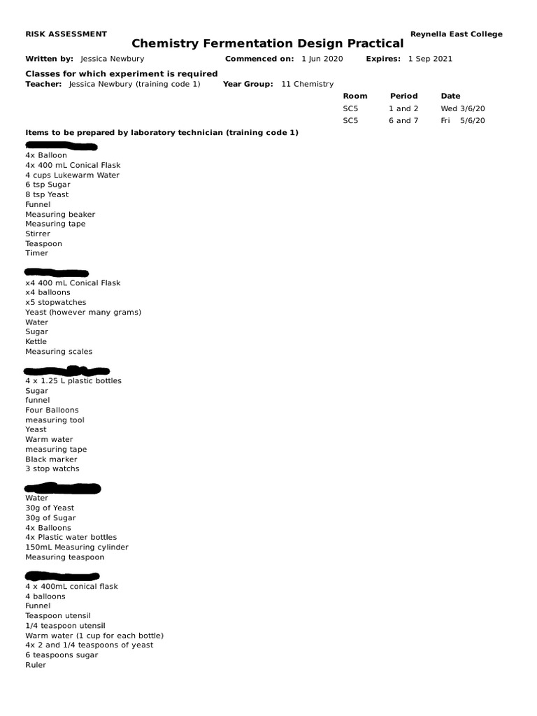 Chemistry-Fermentation-Design-Practical Risk Assessment | PDF