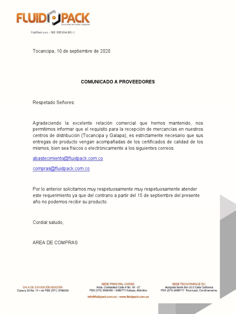 Comunicado A Proveedores | PDF