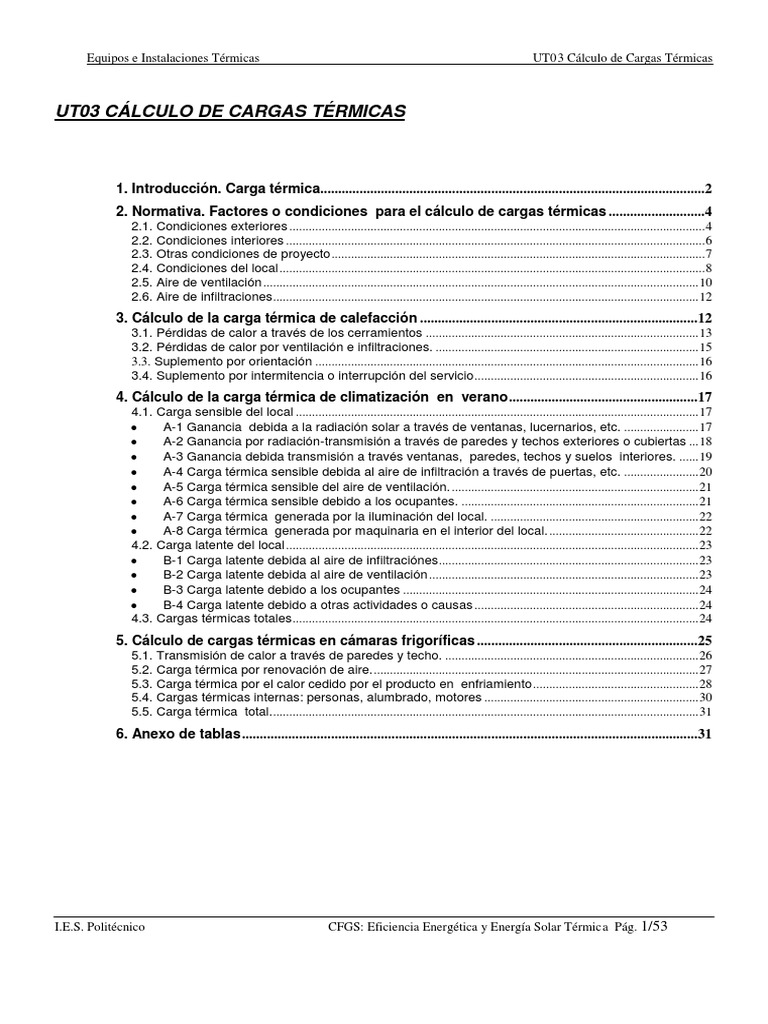 Cálculo de Cargas Térmicas en Climatización | PDF | Temperatura | Caldera