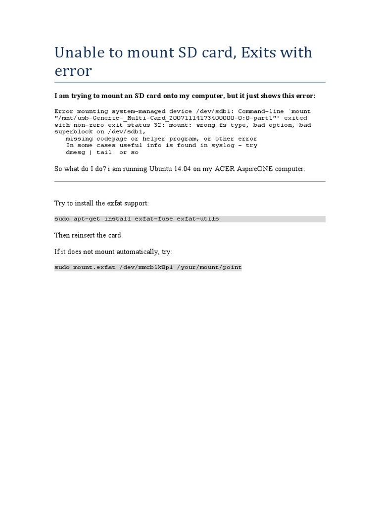 Unable To Mount SD Card | PDF