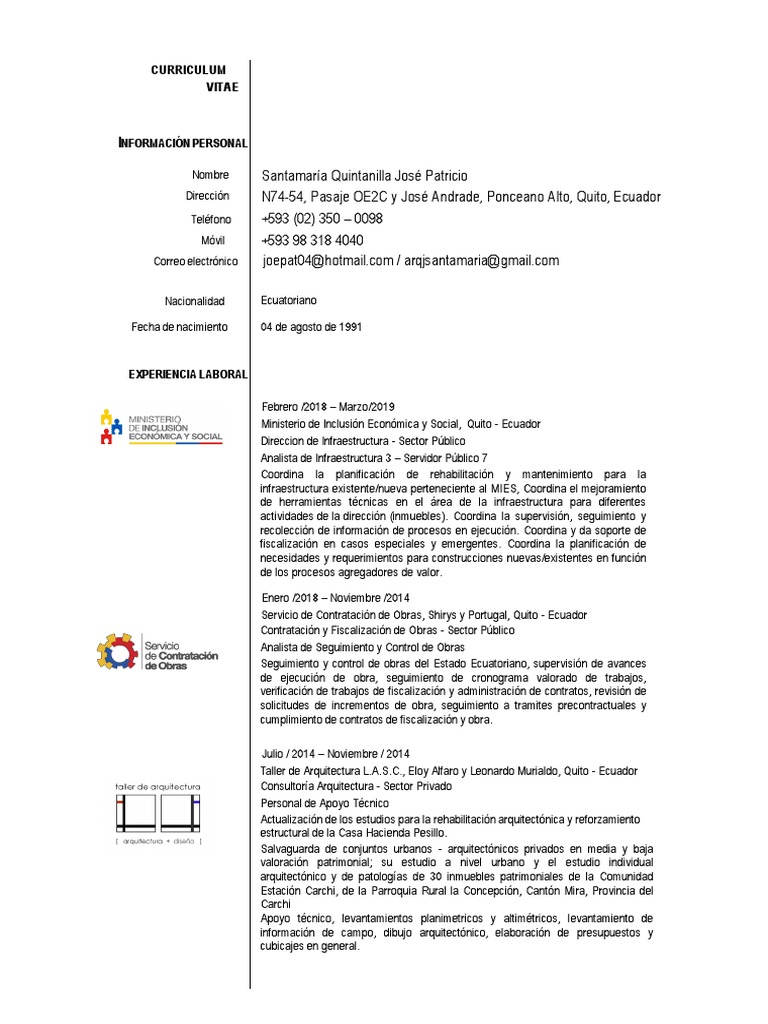 CV Jose Patricio Santamaria Quintanilla | PDF | Ecuador | Universidad
