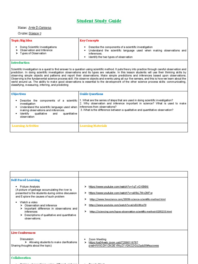 MODULE 4 Student Study Guide | PDF | Observation | Scientific Method