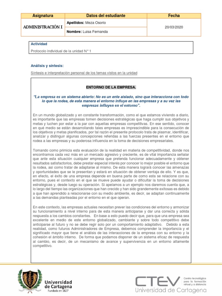 Protocolo Individual #1 ADMINISTRACIÓN I | PDF | Toma de decisiones | Business