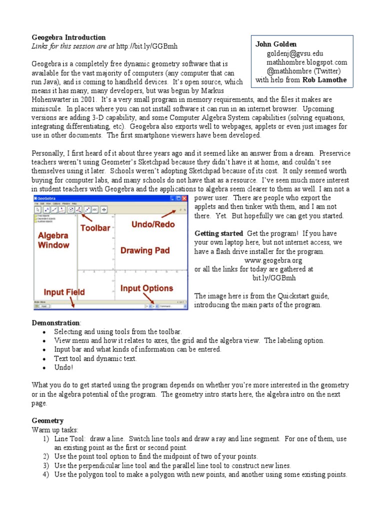Geogebra Introduction Pdf Equations Circle