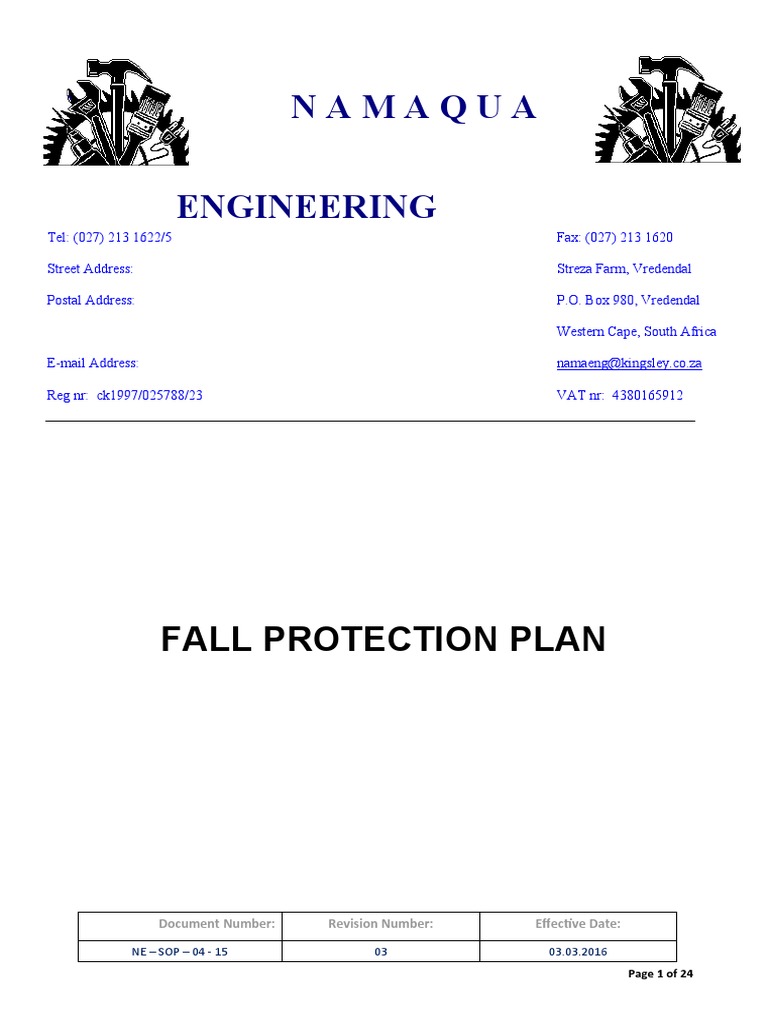Namaqua Engineering: Fall Protection Plan | PDF | Personal Protective ...