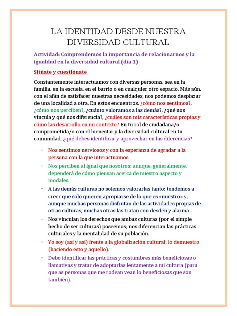 La Identidad Desde Nuestra Diversidad Cultural | PDF | Diversidad ...