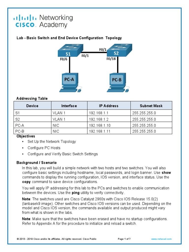2.9.2 Lab - Basic Switch and End Device Configuration | PDF | Network Switch | Network Topology