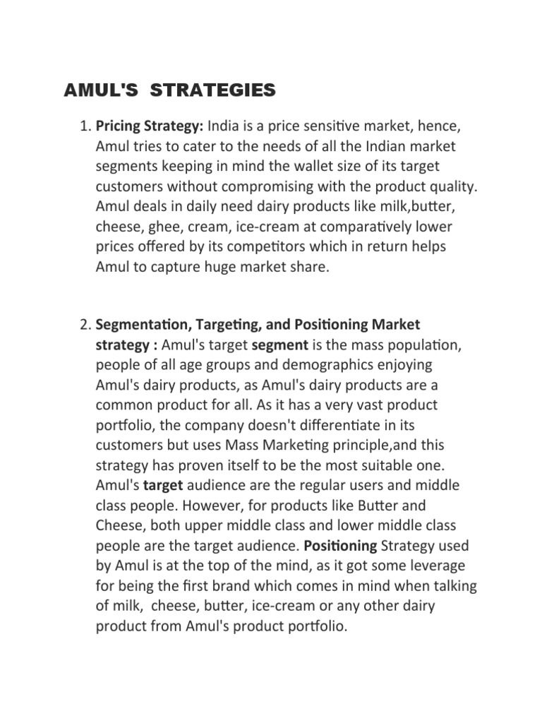 Amul'S Strategies: Strategy: Amul's Target Segment Is The Mass ...